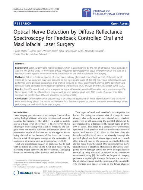 Pdf Optical Nerve Detection By Diffuse Reflectance Spectroscopy For Feedback Controlled Oral