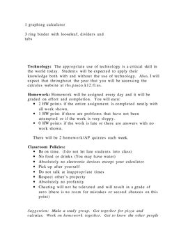 AP Calculus AB Syllabus By Vanessa Moon TPT