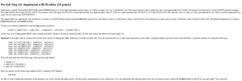 Pre Lab Step 4 Implement A Bcd Adder 10 Points