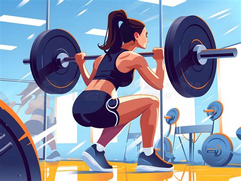 健身房ai数字艺术 健身房举着杠铃深蹲的女性人物生活扁平插画 Ai插画免费下载格式6372像素编号71331338 千图网