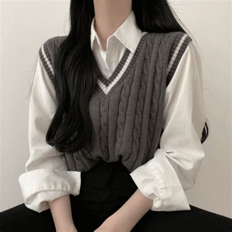 코카 배색 브이넥니트조끼 5color 에이블리