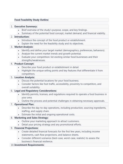 Food Feasibility Study Outline Pdf Marketing Feasibility Study