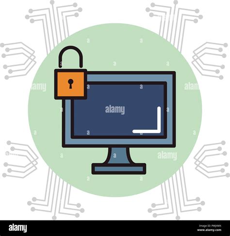 computer screen device on microchip circuit round emblem vector