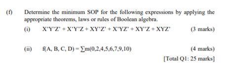 Solved 1 Determine The Minimum SOP For The Following Chegg Com