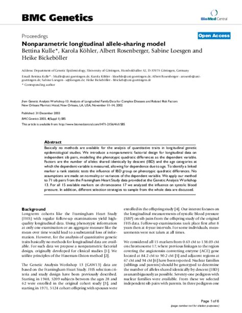 Pdf Nonparametric Longitudinal Allele Sharing Model