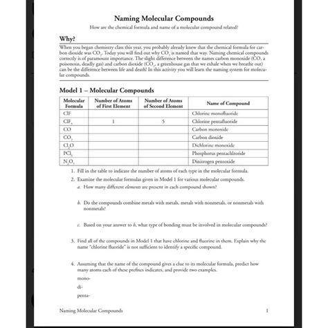 Solved Naming Molecular Compoundshow Are The Chemical