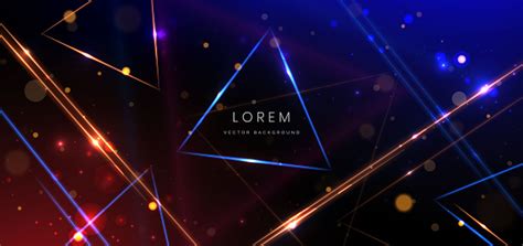 추상 기술 미래 지향적인 네온 삼각형은 진한 파란색 배경에 속도 모션 블러 효과가 있는 파란색과 주황색 조명 라인으로 빛납니다 밝은 빛에 대한 스톡 벡터 아트 및 기타