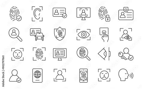 Biometric Icon Set Identity Document Verification Passport Driving License Vector Stock