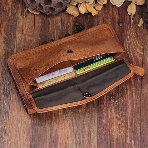 Handmade Leather Mens Cool Long Leather Wallet Bifold Clutch Wallet For