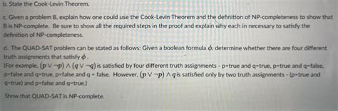 Solved B State The Cook Levin Theorem C Given A Problem
