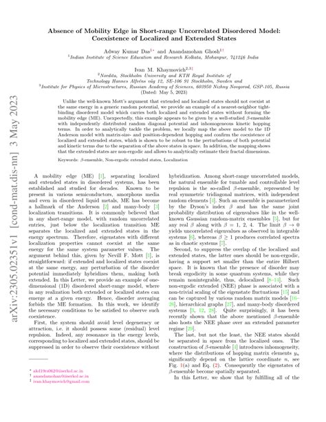 Pdf Absence Of Mobility Edge In Short Range Uncorrelated Disordered