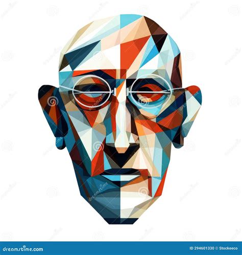 Colorful Cubist Portrait Of A Bald Man With Glasses Royalty Free Stock Image