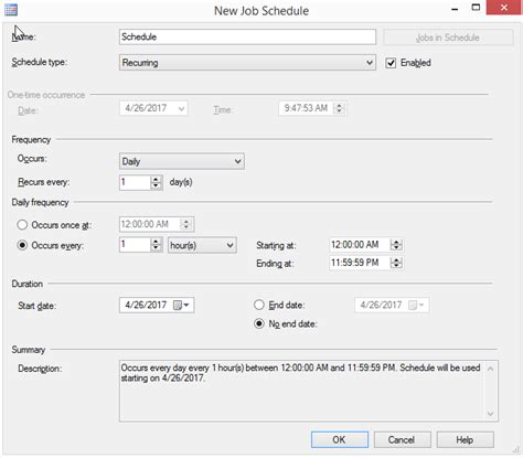 Set Sql Server Agent Job To Run Hourly At Specific Time Stack Overflow
