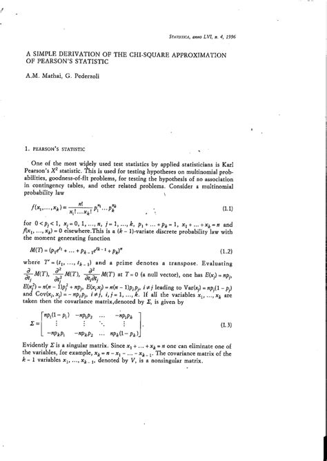 Pdf A Simple Derivation Of The Chi Square Approximation Of Pearsons