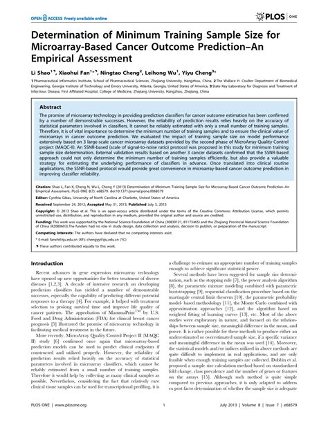 Pdf Determination Of Minimum Training Sample Size For Microarray Based Cancer Outcome