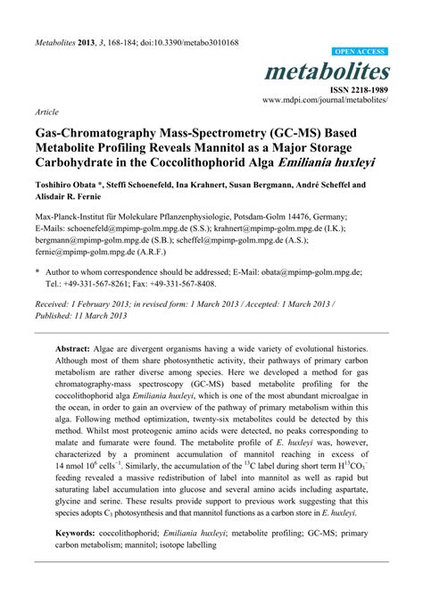 Pdf Gas Chromatography Mass Spectrometry Gc Ms Based Metabolite