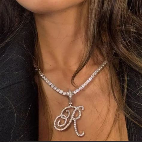 Cursive Letters Cubic Zirconia Chain Intial Name N Vicedeal