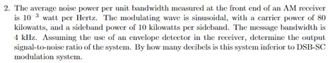 Solved The Average Noise Power Per Unit Bandwidth Chegg