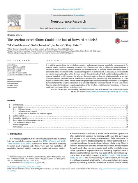 Pdf The Cerebro Cerebellum Could It Be Loci Of Forward Models