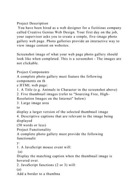 Project Description You Have Been Hired As A Web Designer For A Fidocx