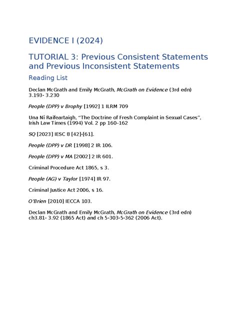 evidence 1 tutorial 3 previous consistent and inconsistent statements