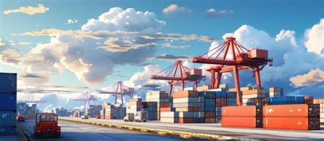 Premium Photo Shipping Cargo Terminal With Container Stack AI Generated Image