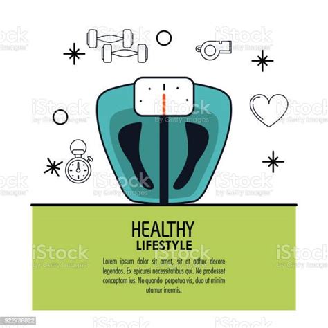 흰색 배경으로 체중 규모 제어할 빛 녹색 프레임 포스터 건강 한 라이프 스타일의 장식 가냘픈에 대한 스톡 벡터 아트 및 기타