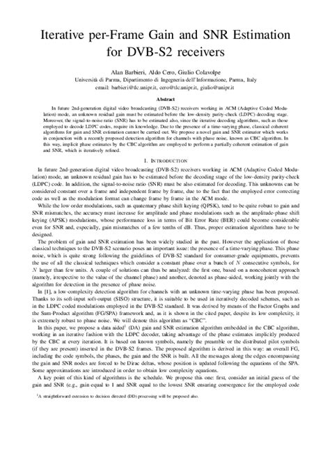Pdf Iterative Per Frame Gain And Snr Estimation For Dvb S2 Receivers