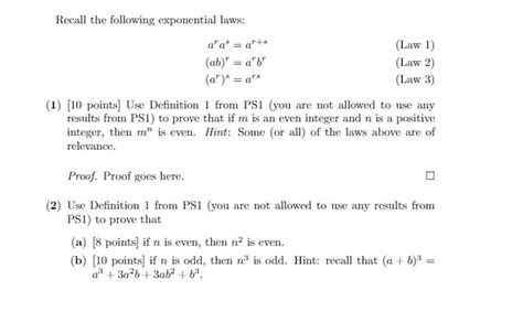 Solved Recall The Following Exponential Laws A R A S Chegg Com