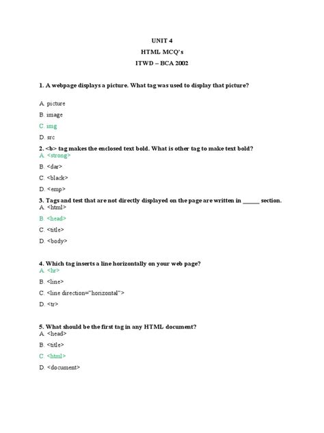 Mcq Itwd Html Basics Pdf Html Element Html