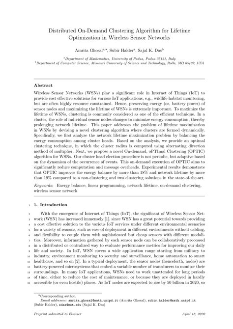 Pdf Distributed On Demand Clustering Algorithm For Lifetime