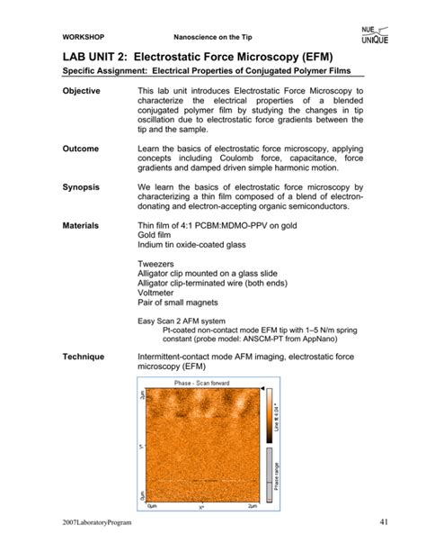 Lab Unit 2 Electrostatic Force Microscopy Efm