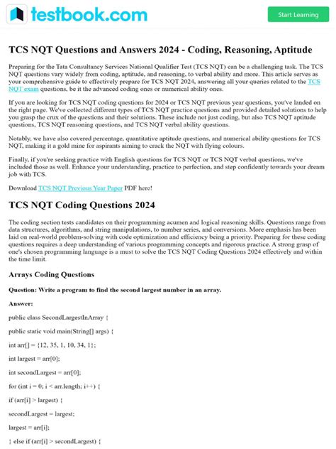 Tcs Nqt Questions And Answers 2024 Coding Reasoning Aptitude Pdf