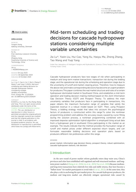 Pdf Mid Term Scheduling And Trading Decisions For Cascade Hydropower