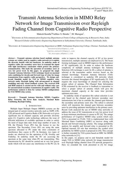 Pdf Transmit Antenna Selection In Mimo Relay Network For Image