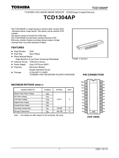 Toshiba Tcd1304ap Ccd Array Pdf Pdf Charge Coupled Device Soldering