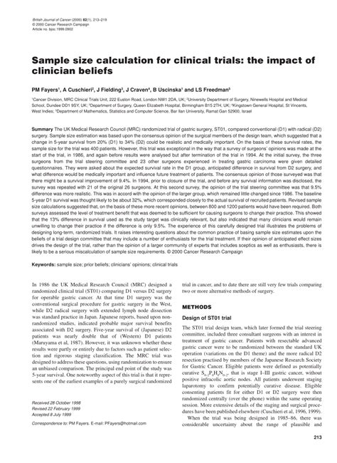 Pdf Sample Size Calculation For Clinical Trials The Impact Of