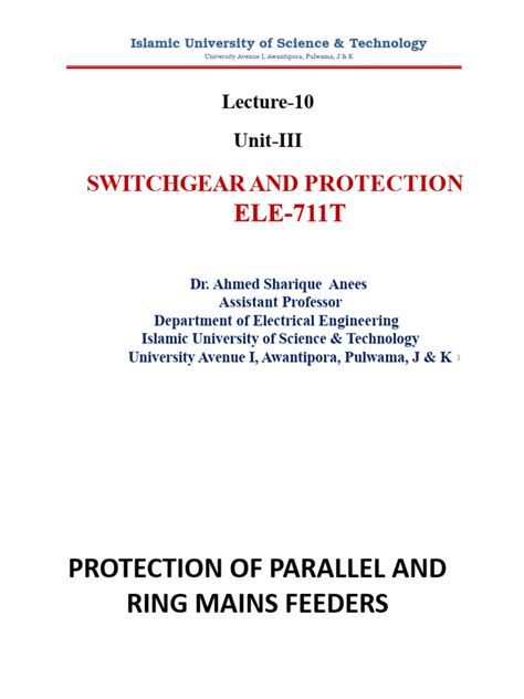 Unit Iii Lecture 10 Protection Of Parallel And Ring Mains Feeders Pdf
