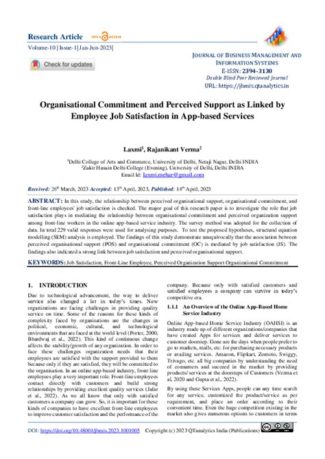 Pdf Organisational Commitment And Perceived Support As Linked By Employee Job Satisfaction In