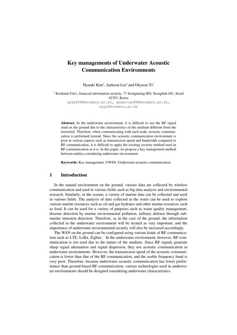 Pdf Key Managements Of Underwater Acoustic Communication Environments