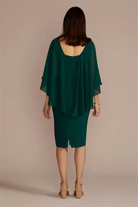 Short Embellished Capelet Sheath Dress Davids Bridal