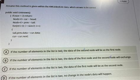 solved 1 point assume this method is given within the