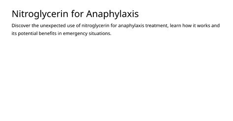 Nitroglycerin For Anaphylaxis Meds Is