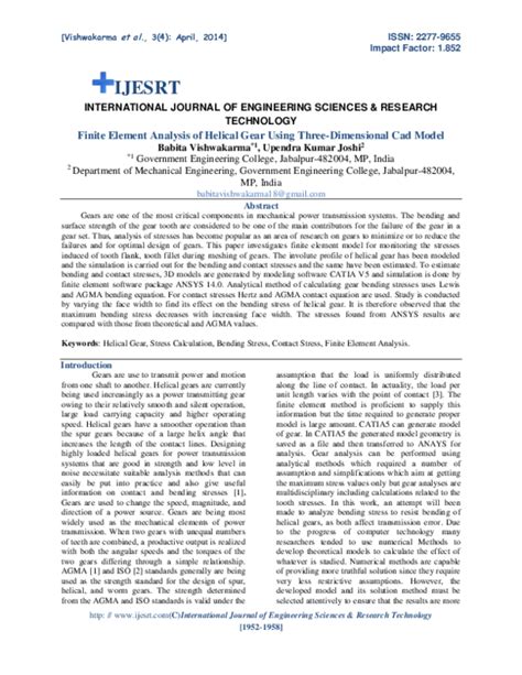Pdf Finite Element Analysis Of Helical Gear Using Three Dimensional