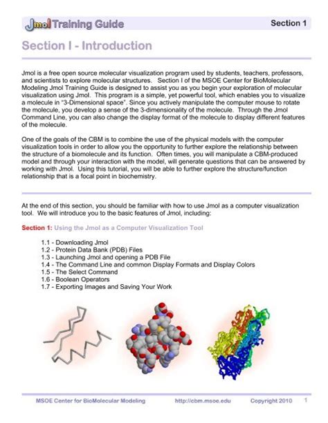 Section 1 Center For Biomolecular Modeling