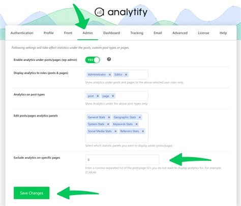 how to exclude analytics on specific pages inside wp admin