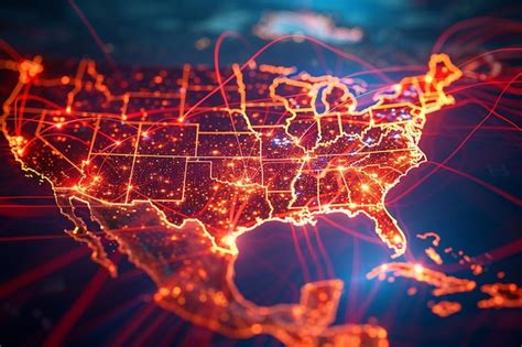 United States Map Red Lines Connecting Premium Ai Generated Image