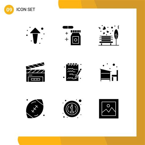 9 Universal Solid Glyphs Set For Web And Mobile Applications Note Film