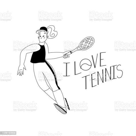 나는 테니스 서브를받는 운동 선수의 삽화와 함께 테니스 레터링을 좋아합니다 테니스 라켓에 대한 스톡 벡터 아트 및 기타 이미지 테니스 라켓 테니스 테니스 선수