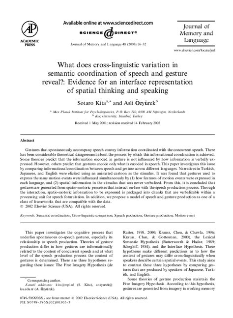 Pdf What Does Cross Linguistic Variation In Semantic Coordination Of Speech And Gesture Reveal